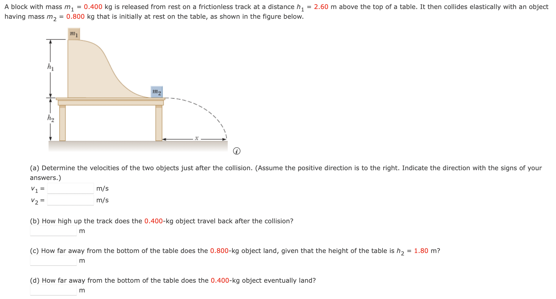 Solved block with mass m1=0.400 kg is released from rest on | Chegg.com