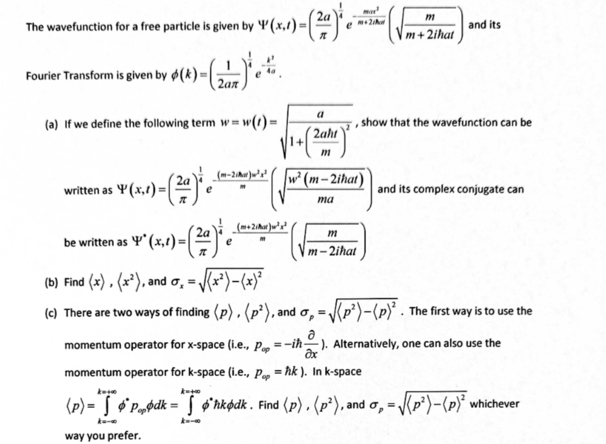 Solved solve for part cThe wavefunction for a free particle | Chegg.com
