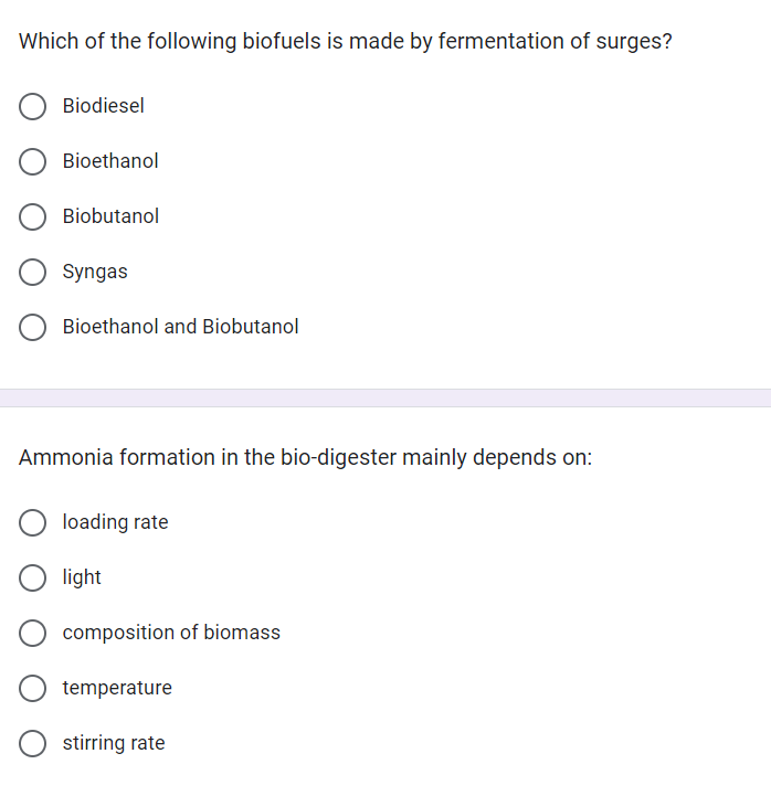 Solved Which of the following biofuels is made by | Chegg.com