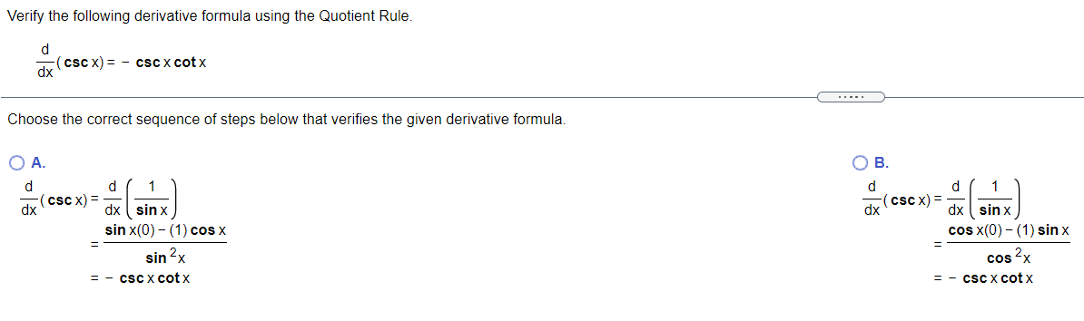 Solved Verify the following derivative formula using the | Chegg.com