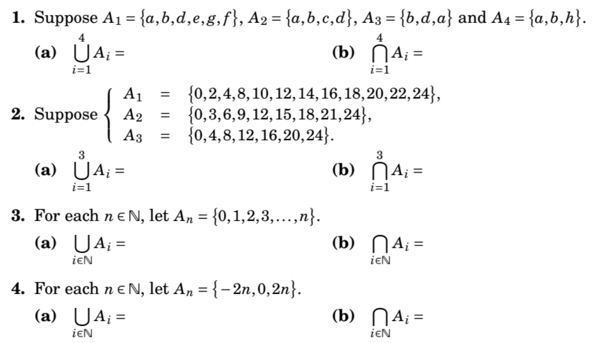 Solved 1. Suppose A1={a,b,d,e,g,f},A2={a,b,c,d},A3={b,d,a} | Chegg.com