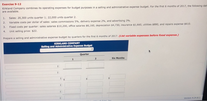Solved Exercise 9-12 Kirkland Company combines its operating | Chegg.com