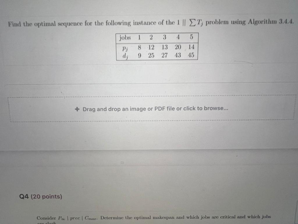 Solved Find the optimal sequence for the following instance | Chegg.com