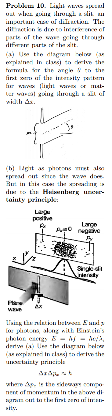 Solved Problem 10. Light waves spread out when going through | Chegg.com