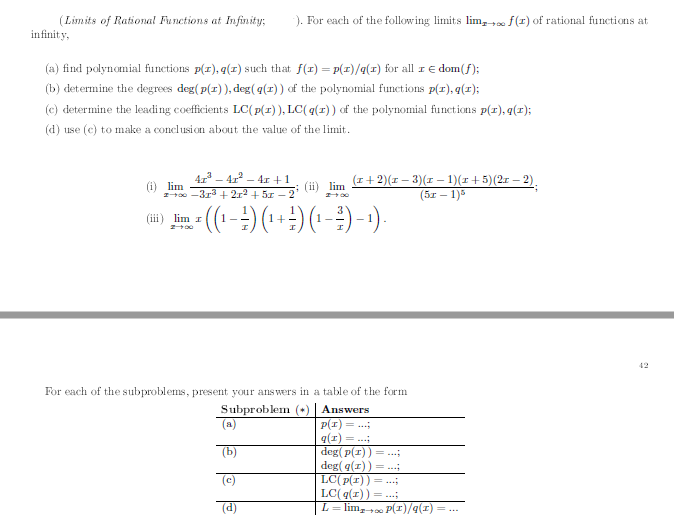 Solved (Limits of Rational Functions at Infinity; infinity | Chegg.com