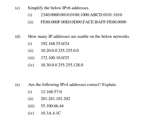 Solved (c) Simplify the below IPv6 addresses. (i) | Chegg.com