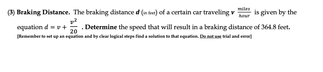 Solved miles hour (3) Braking Distance. The braking distance | Chegg.com