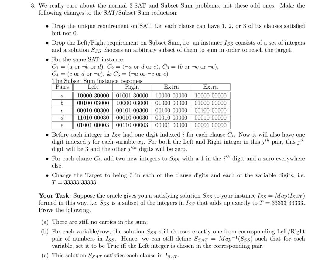 3. We really care about the normal 3-SAT and Subset | Chegg.com