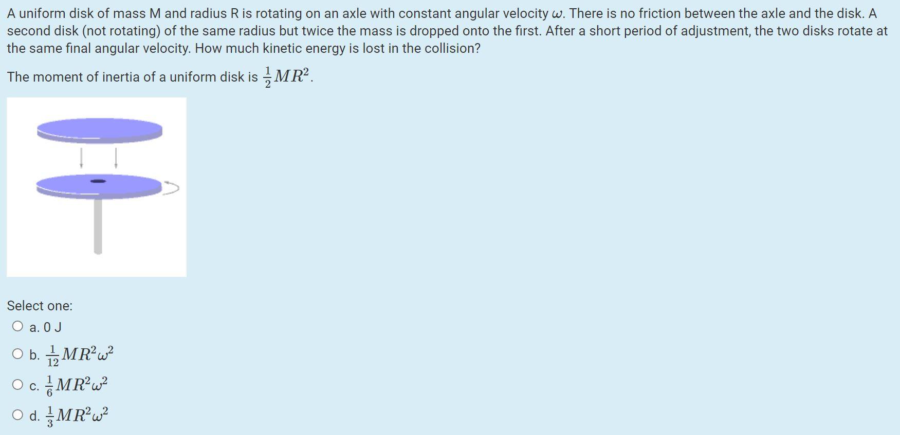 [Solved]: A uniform disk of mass M and radius R is rotatin
