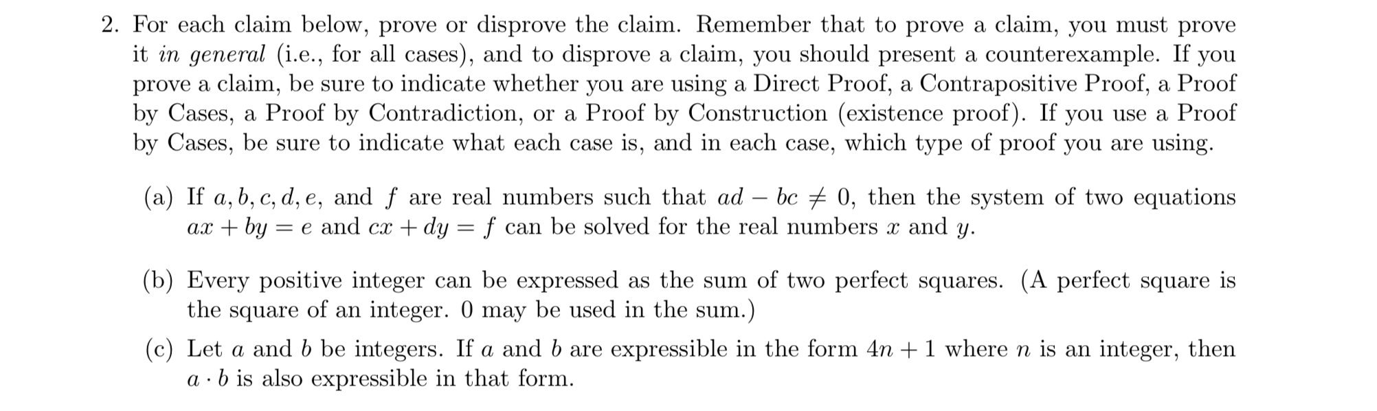 Solved 2. For each claim below, prove or disprove the claim. | Chegg.com