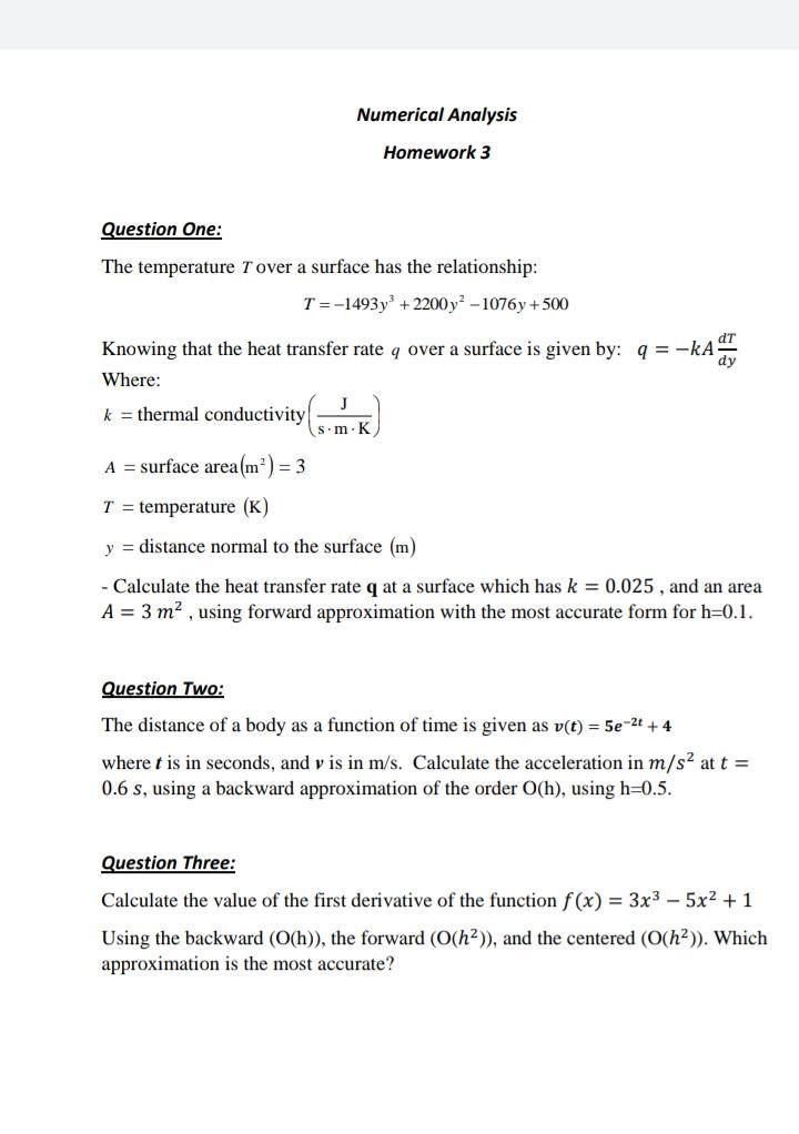 Solved Numerical Analysis Homework 3 Question One: The | Chegg.com