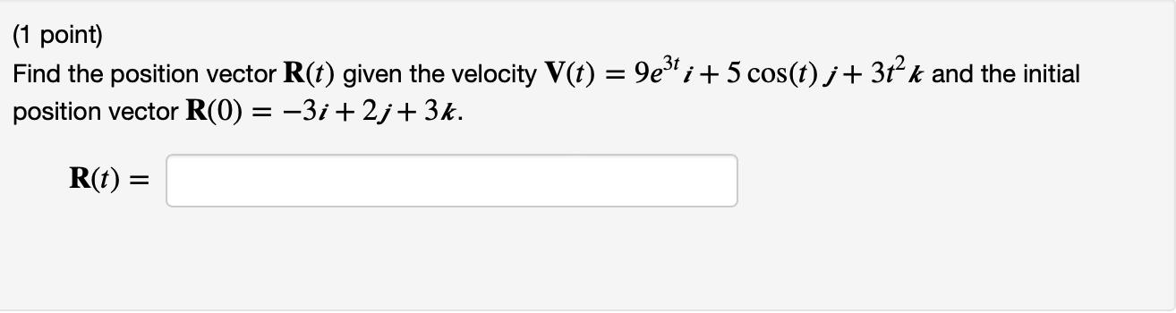 Solved Find the position vector R(t) given the velocity | Chegg.com