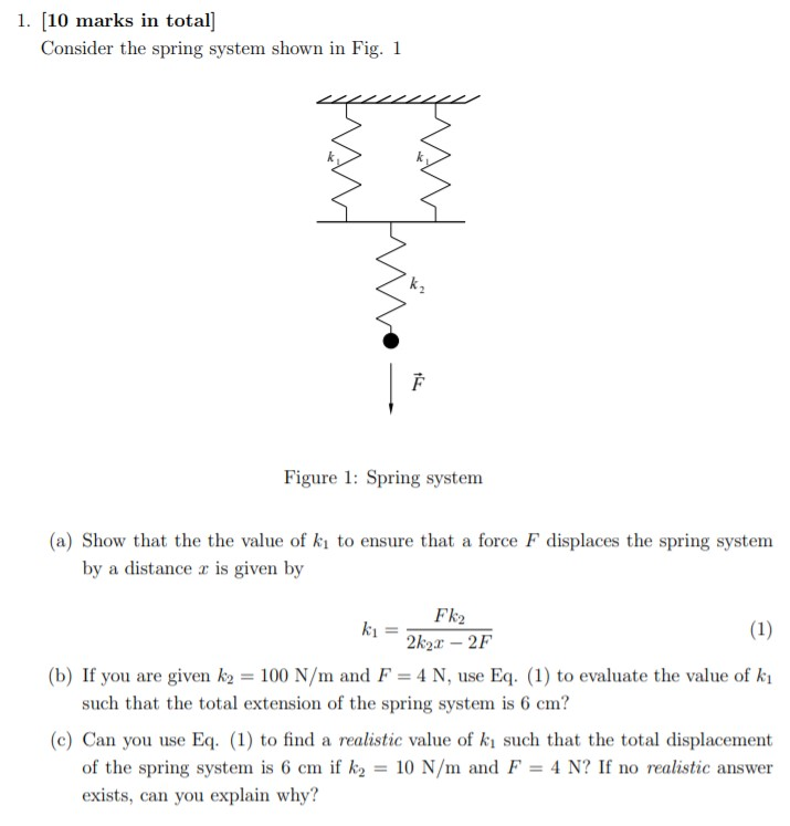 Solved 1. [10 marks in total] Consider the spring system | Chegg.com