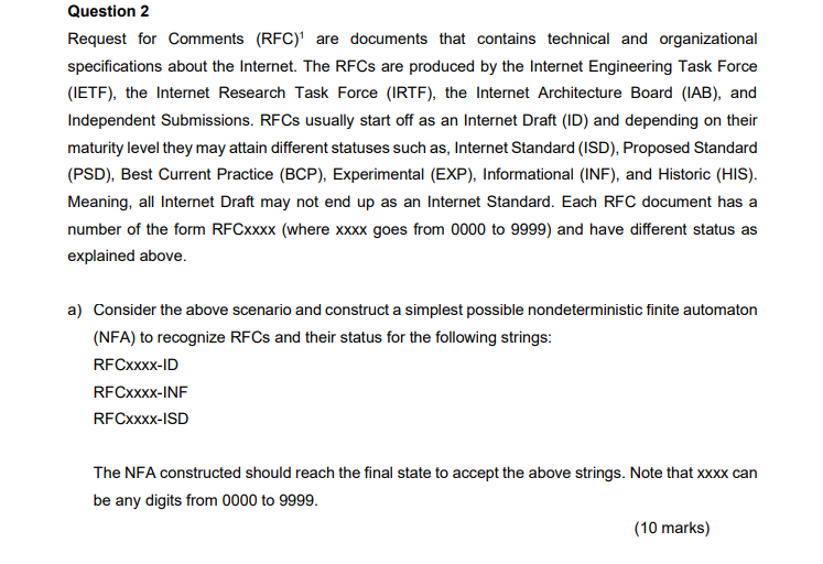 Solved Question 2 Request for Comments (RFC)' are documents | Chegg.com