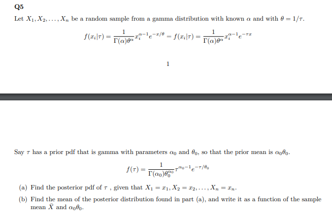 Solved Let X1,X2,…,Xn be a random sample from a gamma | Chegg.com