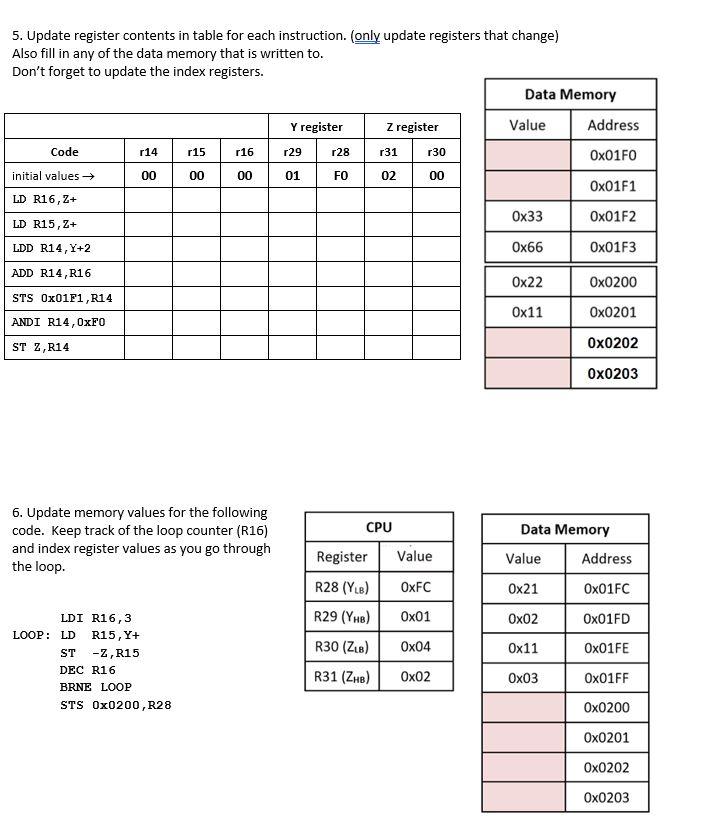 Solved 5. Update register contents in table for each | Chegg.com