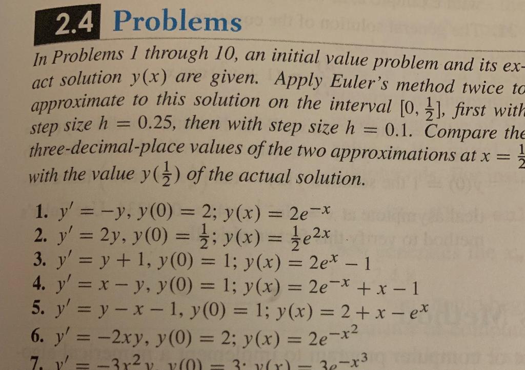 Solved step size h 2.4 Problems In Problems 1 through 10, an | Chegg.com