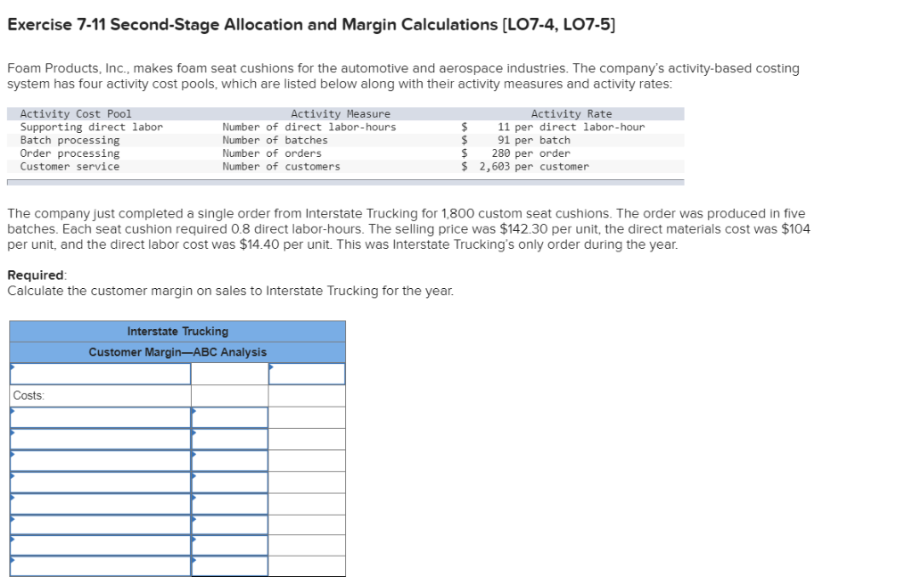Solved Exercise 7-11 Second-Stage Allocation and Margin | Chegg.com