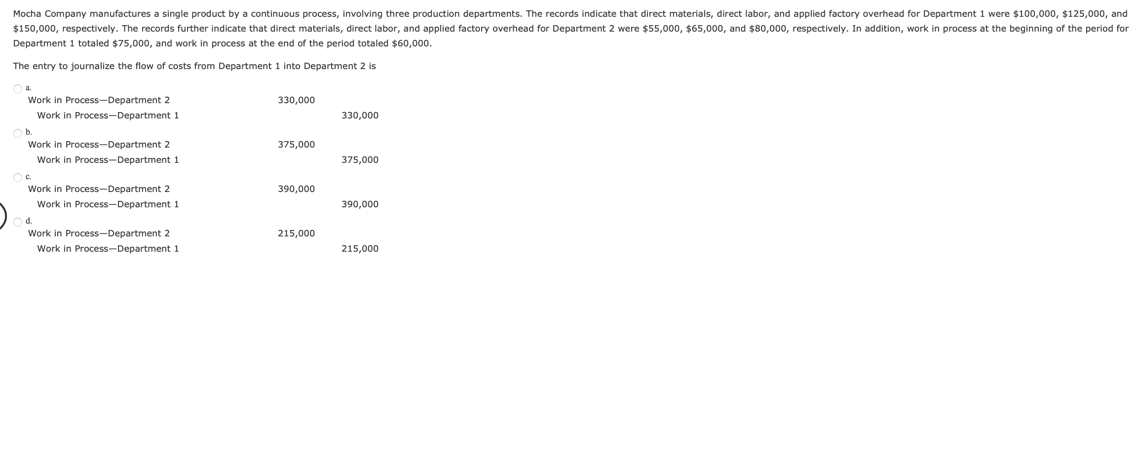 Solved Department 1 totaled $75,000, and work in process at | Chegg.com