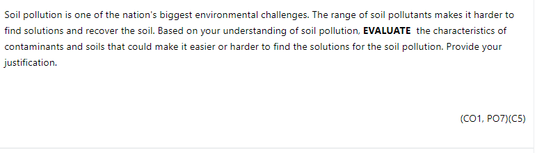 Solved Soil pollution is one of the nation's biggest | Chegg.com