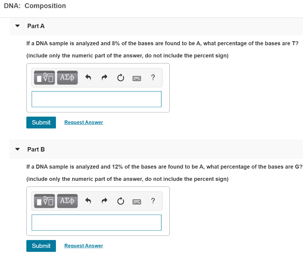 Solved DNA: Composition Part A If a DNA sample is analyzed | Chegg.com