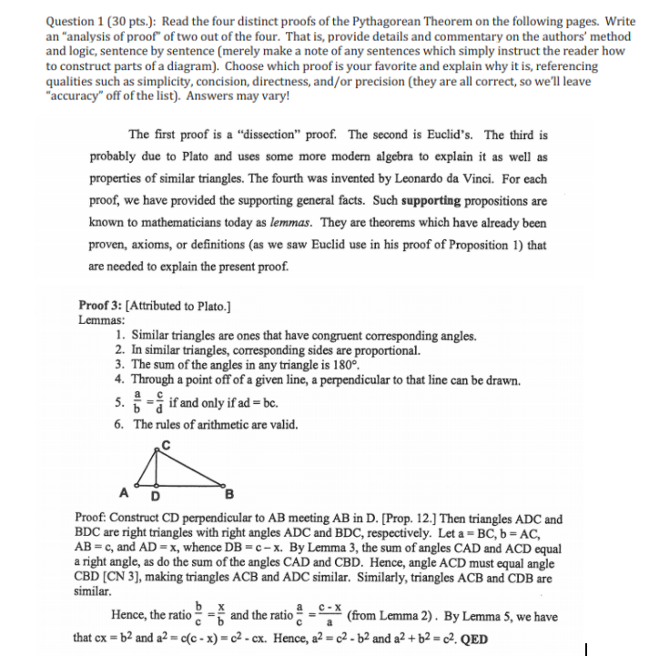 Solved Question 1 (30 pts.): Read the four distinct proofs | Chegg.com