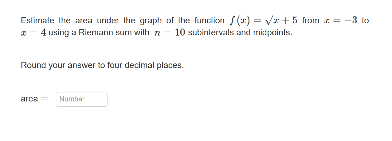 Solved Estimate the area under the graph of the function | Chegg.com