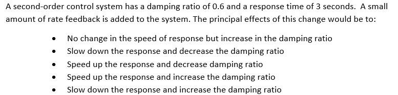 Solved A second-order control system has a damping ratio of | Chegg.com