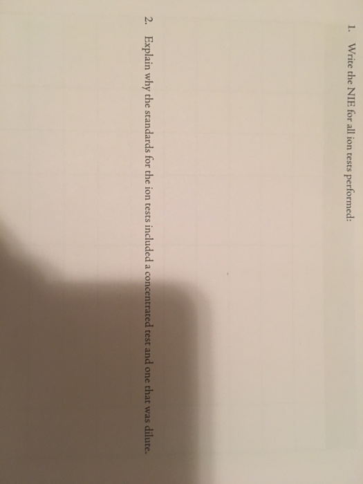 1. Write the NIE for all ion tests performed: 2. | Chegg.com