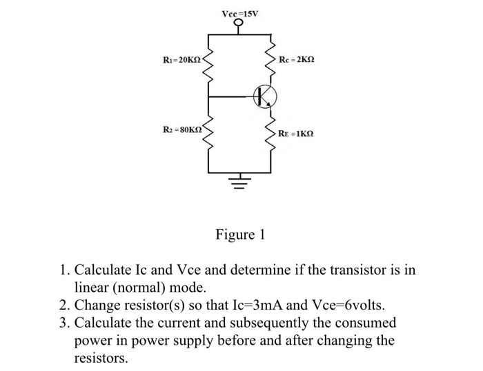 Solved Vcc-15V Ri-20KS Rc-2K2 R: 80K2 RE 1K2 Figure 1 1. | Chegg.com ...