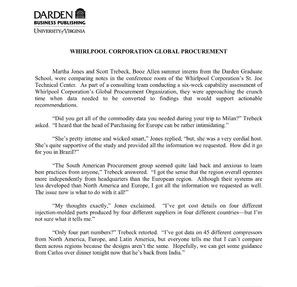 Solved Whirlpool Corporation Global Procurement Case | Chegg.com