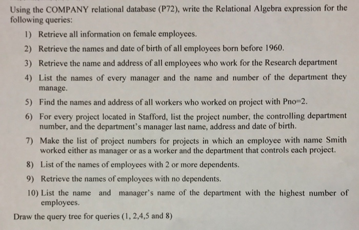 Solved Using the COMPANY relational database (P72), write | Chegg.com