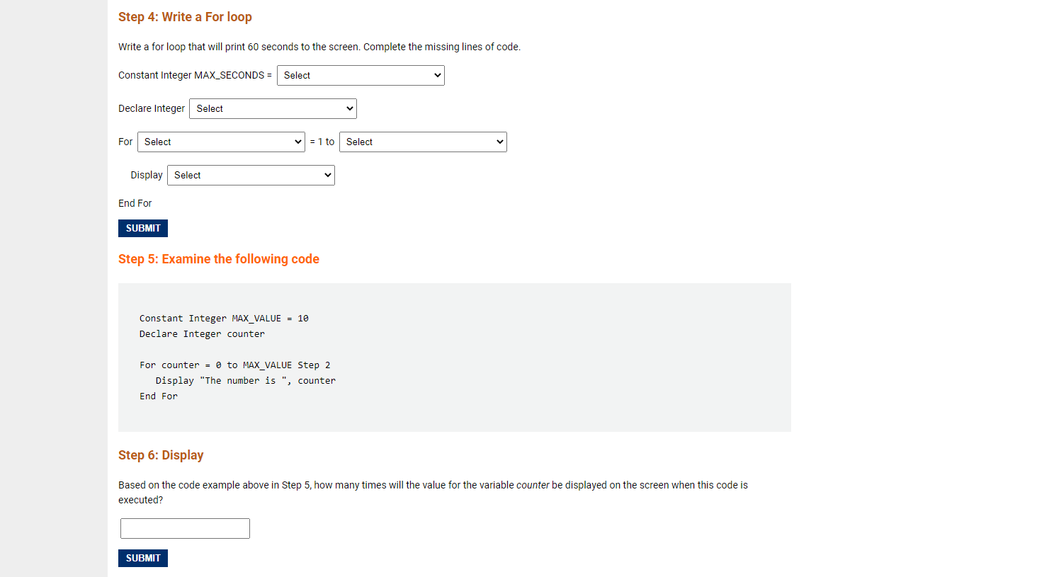 Solved Step 3: Write a For loop Write a for loop that will | Chegg.com