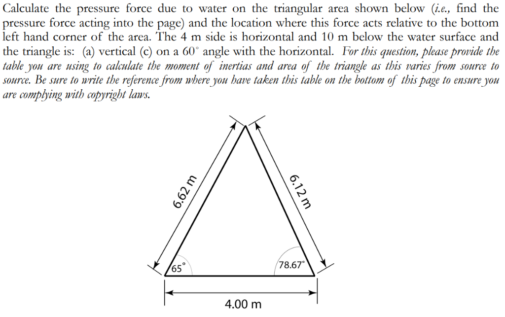 Solved Calculate the pressure force due to water on the | Chegg.com