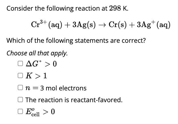 Solved Consider the following reaction at 298 K. | Chegg.com