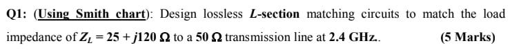 Solved Q1: (Using Smith chart): Design lossless L-section | Chegg.com