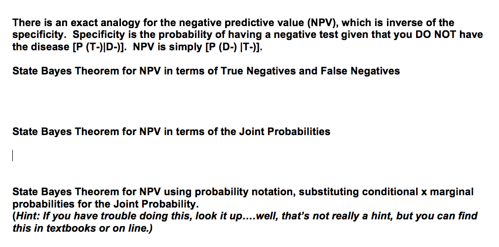 Solved There is an exact analogy for the negative predictive | Chegg.com