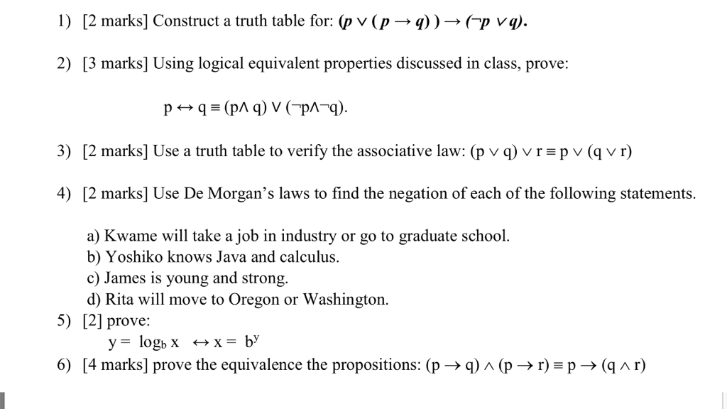 Solved 1) [2 marks] Construct a truth table for: (p v (p | Chegg.com