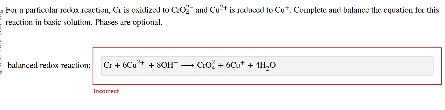 Solved Please! For a particular redox reaction, Cr is | Chegg.com
