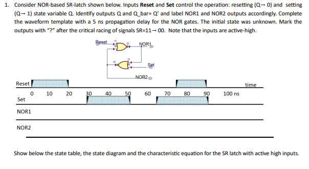 Solved Consider NOR-based SR-latch shown below. Inputs Reset | Chegg.com