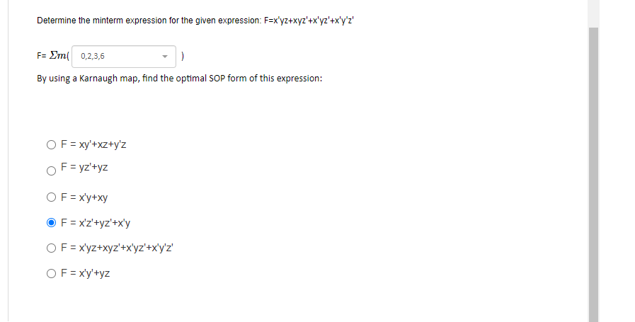 Solved Determine the minterm expression for the given | Chegg.com