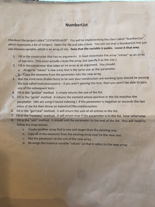 Solved NumberList Checkout the project called | Chegg.com