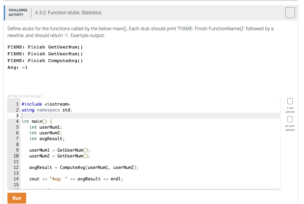 Solved CHALLENGE ACTIVITY 6.3.2: Function stubs: Statistics. | Chegg.com