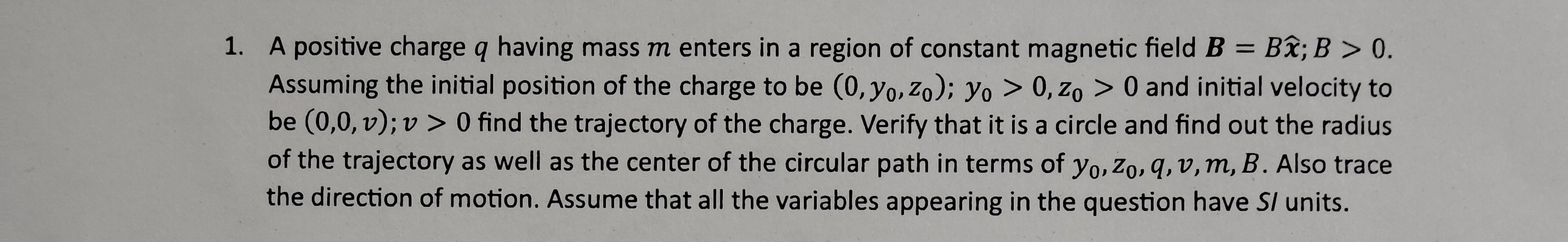 Solved A positive charge q ﻿having mass m ﻿enters in a | Chegg.com