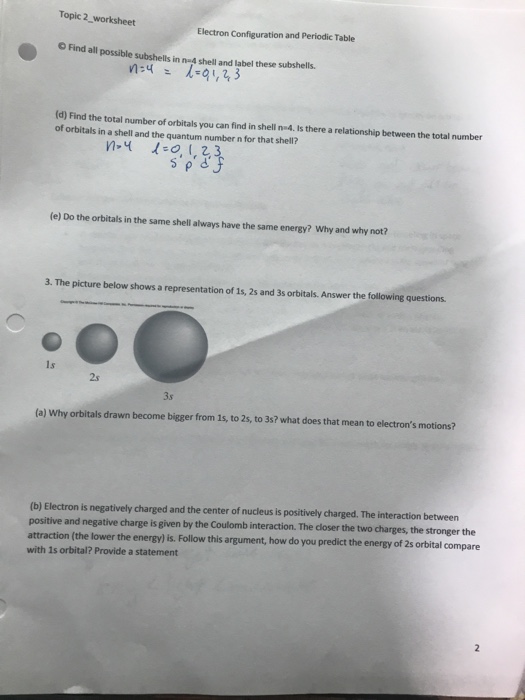 Solved Topic 2 worksheet Electron Configuration and Periodic | Chegg.com