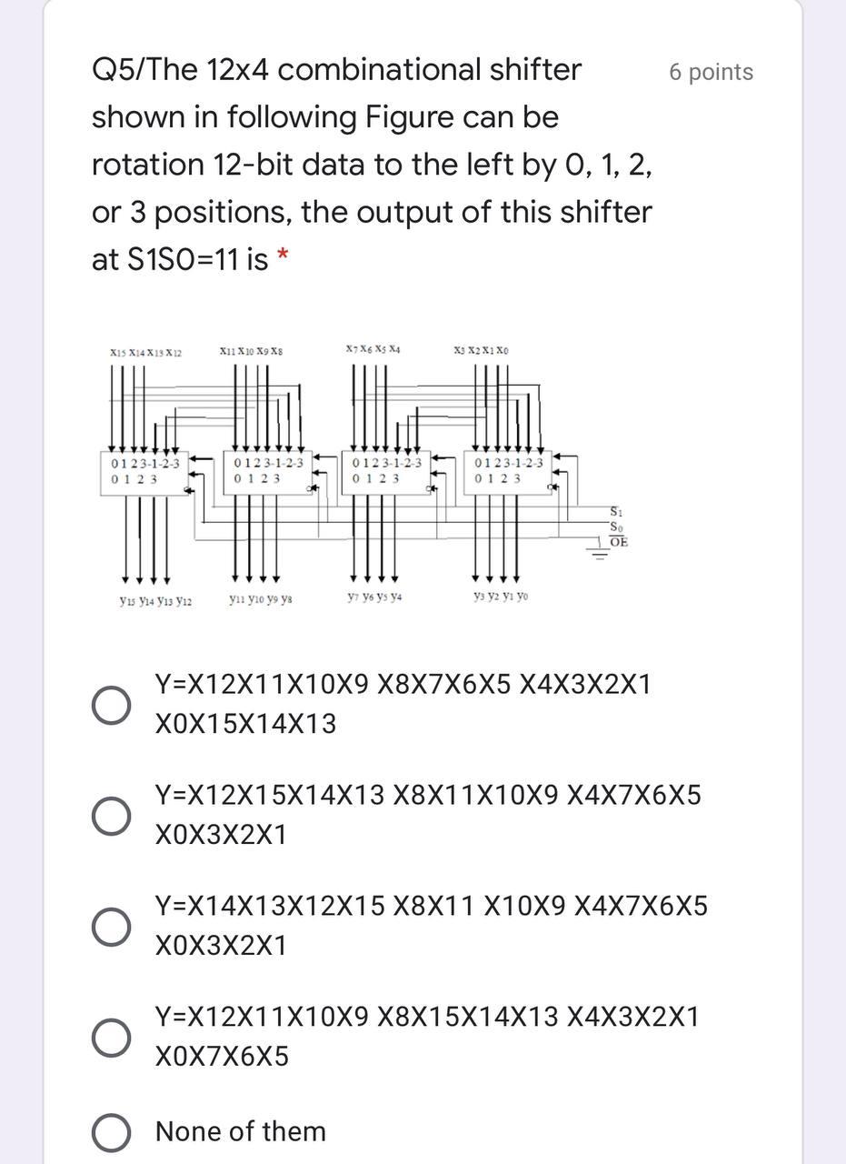 Solved 6 points Q5/The 12x4 combinational shifter shown in | Chegg.com