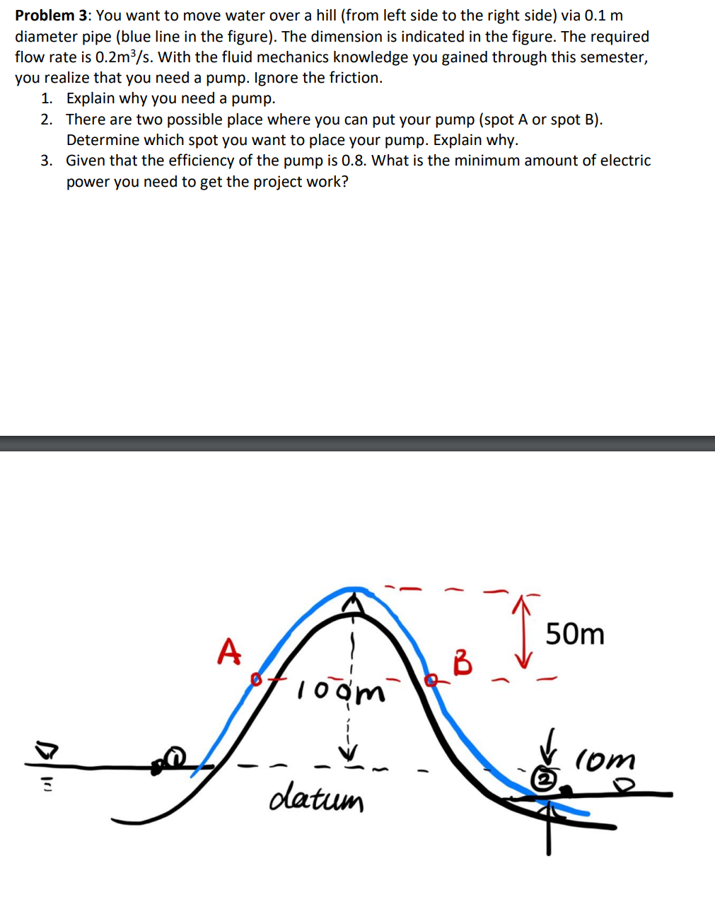 Solved Problem 3: You want to move water over a hill (from | Chegg.com