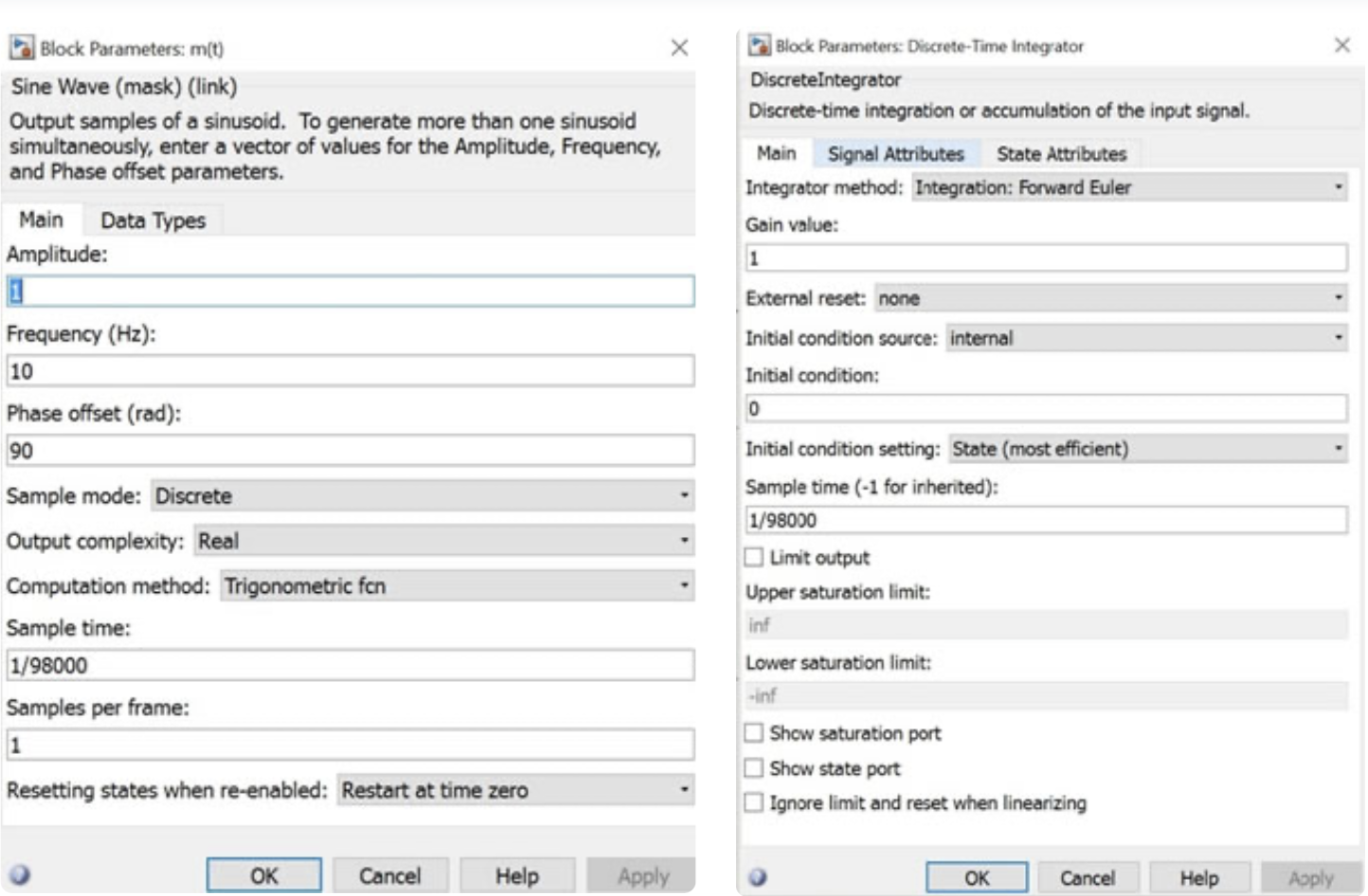 Solved Block Parameters: m(t) Sine Wave (mask) (link) Output | Chegg.com