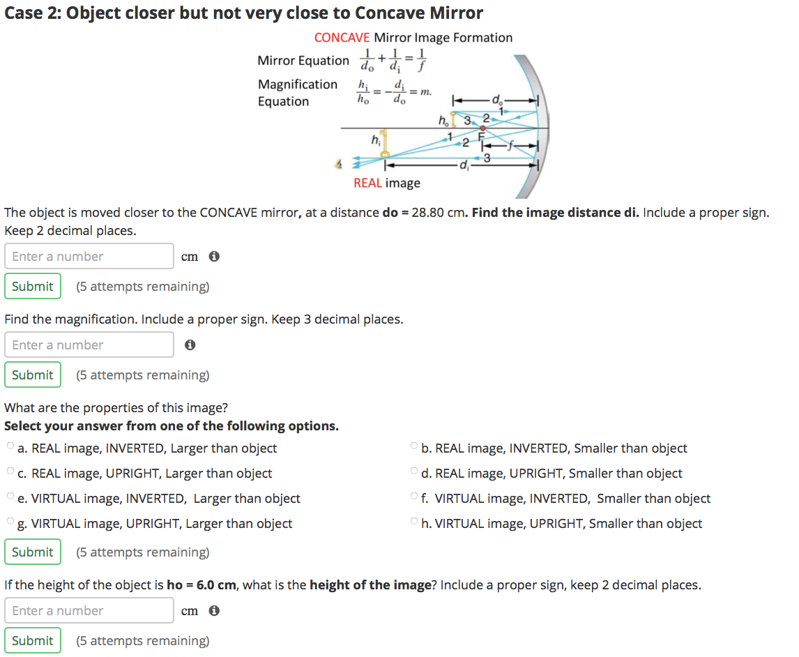 Solved Reflection -CONCAVE Mirrors Pay attention to the SIGN | Chegg.com