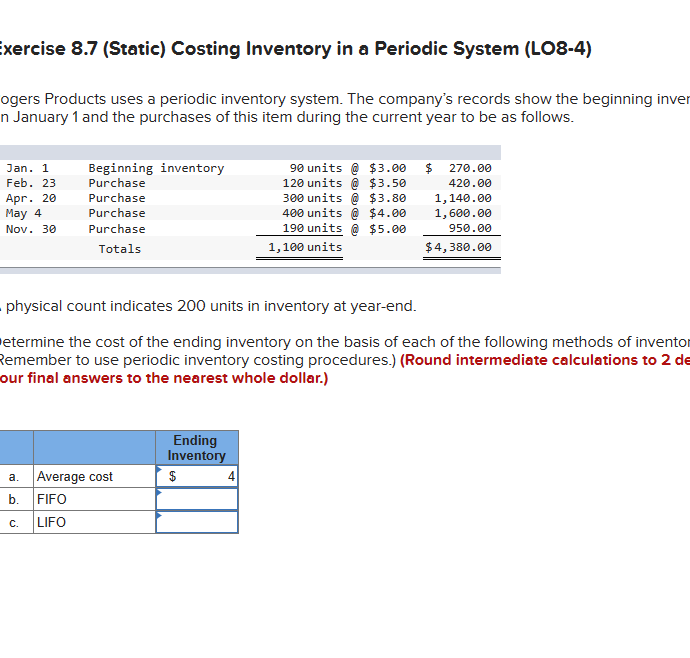 Solved ogers Products uses a periodic inventory system. The | Chegg.com